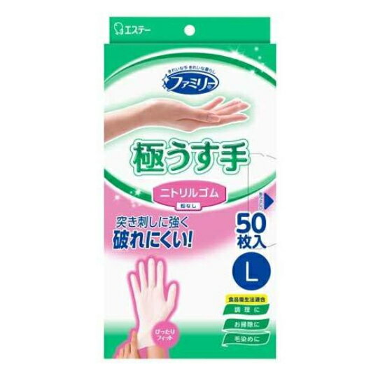 商品情報広告文責立花ヘルス薬品株式会社06-6419-6448内容量50枚メーカー名、又は販売業者名エステー株式会社製造国ベトナム素材ニトリルゴム（合成ゴム）サイズ全長：24.5cm手のひらまわり：21.0cm中指の長さ：8.4cm使用上の...