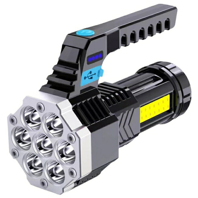 ■商品説明■ LEDハンディライト7LED 超高輝度 COBライト搭載！ 防水、防塵 超高輝度：7つのLED、高出力ハイライトランプビーズが超高輝度光を提供し、ビーム距離は300〜1000メートルです。 USB充電式：内蔵リチウム電池、US...