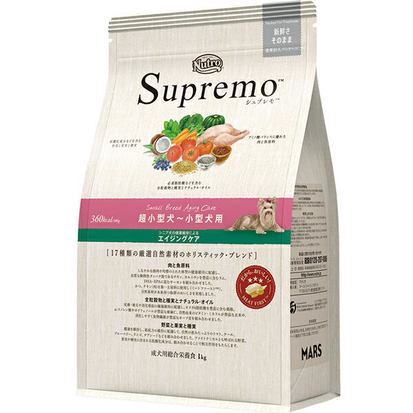 シニア犬の若々しい体型の維持、関節や消化吸収、美しい皮膚・被毛の健康維持に配慮し、栄養素を豊富に含む高品質な自然素材を厳選し、最適な栄養バランスでブレンドしています。また、顎・口が小さい、代謝エネルギーが高いなどの超小型犬〜小型犬の特徴に配...