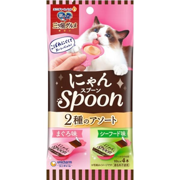 ・こぼしにくく、ねこちゃんが食べやすいスプーン容器・お魚をすりつぶしたとろ〜りウェットタイプのおやつ・10gで食べきりサイズ・着色料不使用 ・ひと袋に2種類の味が詰まったアソートタイプ 【 原材料 】 ●まぐろ味：魚介類（まぐろ、かつお、フ...