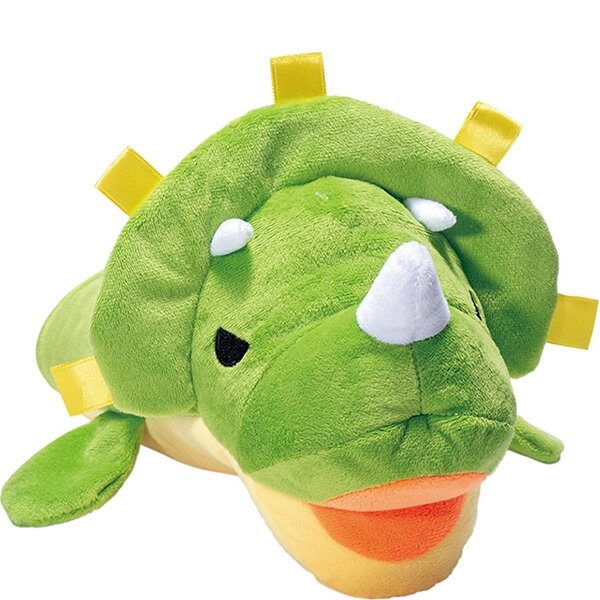 えり飾りにぴらぴらリボンタグがついた、おもちゃ。愛犬のココロをつかんで、一緒に楽しく夢中で遊べる！・かわいいトリケラトプスがモチーフ。・えり飾りについているリボンタグが、ぴらぴら揺れる事でわんちゃんの興味を引き立てます。・口の中には鳴き笛が...