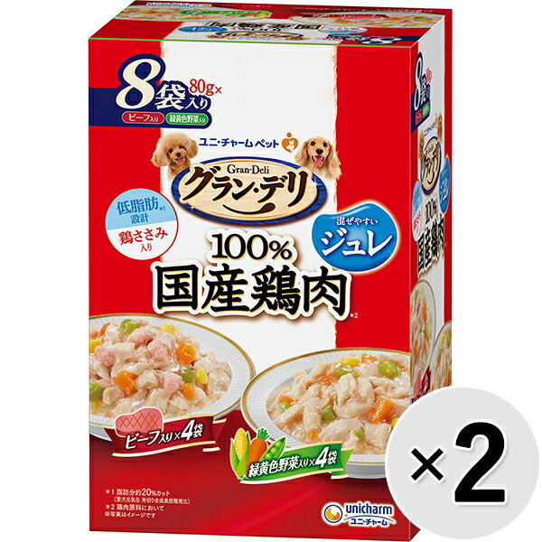 100％国産の良質な鶏肉＊を調理(＊鶏肉原料において)美味しい鶏ささみ入りレトルトパウチドライタイプやソフトタイプのフードと混ぜやすいジュレタイプビーフ入りと緑黄色野菜入りがそれぞれ4袋ずつ入った嬉しいアソート8袋パック 【 原材料 】 ●...