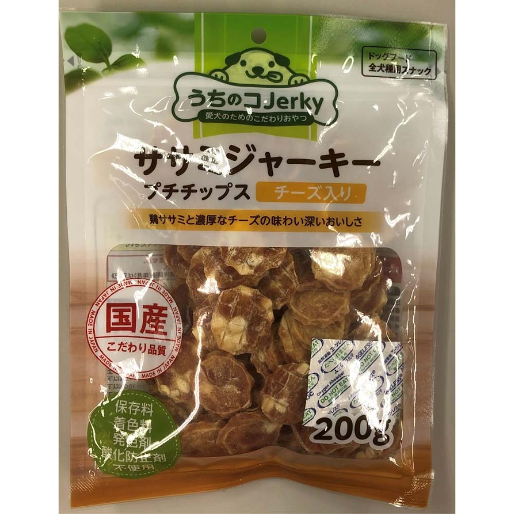 【特長】●鶏肉の中で最も低脂肪なササミと芳醇なチーズを合わせた、噛みごたえのあるチップス。●保存料、着色料、発色剤、酸化防止剤の添加物を使用しない、安心感あるおいしさ。【仕様】●原材料：鶏ササミ、チーズ、でん粉類、粉末卵白、トレハロース、ミ...