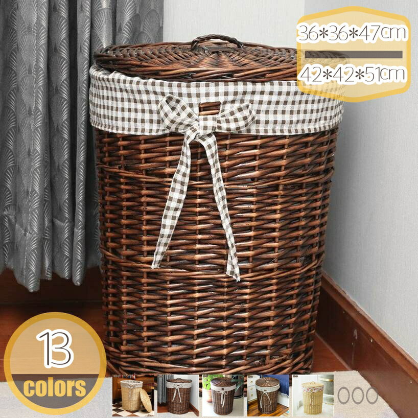 メイン素材：つる■商品サイズ：横幅36×奥行き36×高さ47cm「1個入り」。 横幅42×奥行き42×高さ51cm「1個入り」。【日本風雰囲気】ラタンで作ったかごは、素材本来の色がナチュラル雰囲気を引き出します。シンプルなデザイン、丁寧な織...