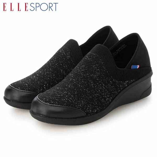 エル スポーツ ELLESPORT ニット編みウェッジスリッポンシューズ ESP14704エレガントな印象のウェッジヒールが特徴のスリッポンシューズ。アッパーは伸縮性のあるニット編みの素材を使用しております。足あたりも良く快適な履き心地です...