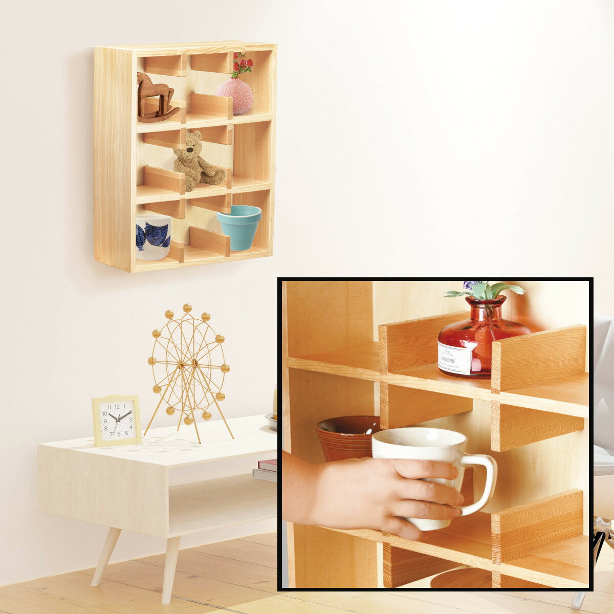 大中小 3種類から選択願います。天然木のやさしい風合いをそのままに生かした、ナチュラルな展示用ボックスです。商品ディスプレイや、インテリアとして部屋のアクセントになります。 仕切の一部を空けることで、陳列品が取り出しやすく少しはみ出るような...