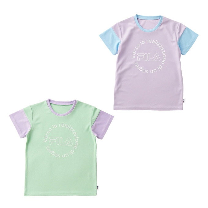 FILAのサークルロゴがポイントになった袖切り替えTシャツ。ドライ感のある素材で、涼しく着用できます。 ■カラー：LAV、MNT ■サイズ： 130 ( 身幅/35cm、着丈/49cm、肩幅/30cm、袖丈/13cm、裄丈/28cm ) 1...