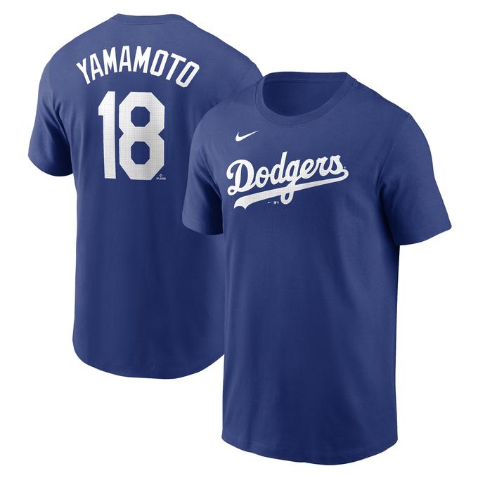 山本由伸選手のネーム＆ナンバーが入ったコットン100%Tシャツ。 MLB公式ライセンス商品。 ■カラー：Rush Blue ( ラッシュブルー ) ■サイズ： M(US-S)、 L(US-M)、 XL(US-L) ※こちらのアイテムは、US...