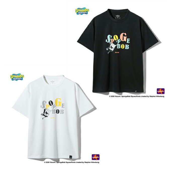モノトーンのスポンジ・ボブのタイポグラフィデザインTシャツ ■カラー：ブラック、ホワイト ■サイズ： 150 ( 着 ( 身 ) 丈/61cm、肩幅/42cm、袖丈/18cm ) 160 ( 着 ( 身 ) 丈/65cm、肩幅/45cm、袖...
