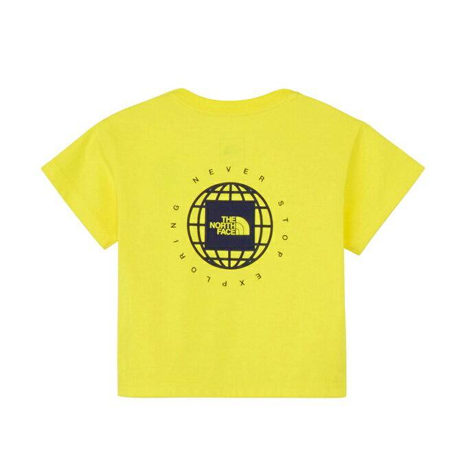 地球儀とTHE NORTH FACEのスクエアロゴを組み合わせた、ジオスクエアロゴのプリントを背面に大きくあしらった半袖Tシャツのベビーモデル ■カラー：TL(TNFレモン) ■サイズ(cm)： 80 ( 着丈/34、身幅/36、肩幅/32...