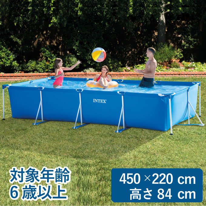 子どもだけではなく大人も一緒に楽しめる大型のビニールプール 耐久性のあるスチール製フレームと3層構造の側壁で頑丈でしっかりと固定されます ■使いやすい長方形の大型プール ■組立簡単なフレームで安定感抜群 ■サイズ：約幅450cm×奥行220...