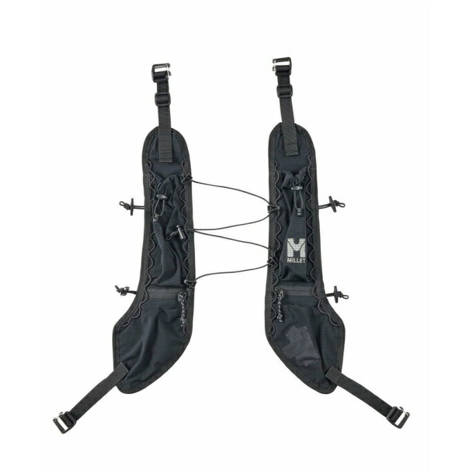 ショルダーハーネスに収納力を追加するための着脱式ショルダーポケット ベスト型パックのように便利なショルダー収納が利用できる着脱式ショルダーポケット。ソフトフラスクや500mlハードボトル、どちらにも対応するストレッチメッシュポケットや、エナ...