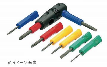 ＜仕様＞ ●ドライバー脱着式グリップ付 ●セット内容:ハンドル、ドライバー[[(+)]]0、1、2、[[(-)]]1.8、2.5、5、6、キリ ●質量(g):165 ＜特長＞ ●使用頻度が高いスタンダードタイプのドライバーセットです。 ＜材...