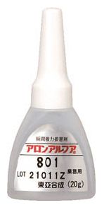 ＜仕様＞ ●固着時間（23℃）:10秒 ●低粘度型 ●容量(g):20 ●質量(g):34 ＜特長＞ ●白化、臭気がほとんどありません。 ＜用途＞ ●各種金属や汎用樹脂の接着に。 ＜材質/仕上げ＞ ●主成分：シアノアクリレート系