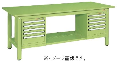 ●外寸：W1800×D750×H740mm ●均等耐荷重：350kg ●質量：107kg ●均等耐荷重（引出し1段当り）：20kg ●本体色：サカエグリーン ●天板：軽量スチール天板（グリーン）25t ●アジャスター：樹脂製　ネジ径M12　...