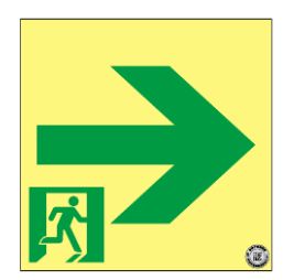 ●サイズ：120mm角 ●材質：PETステッカー ●仕様：消防認定品 ※電気が消えても長時間光ります。 ※設置の際は、使用が可能か所轄の消防署に必ずお問い合わせ下さい。