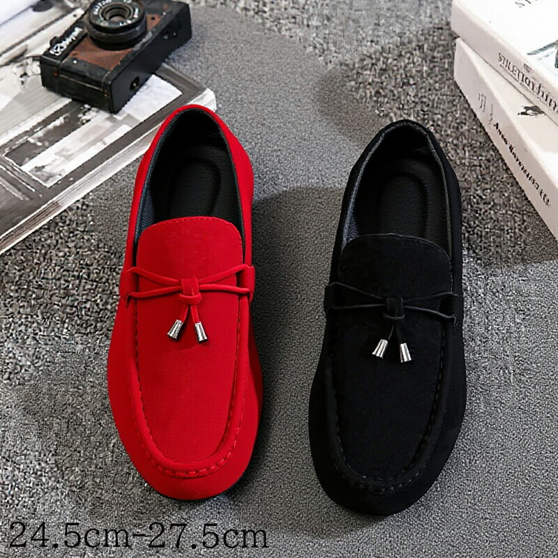 商品について 商品名：ローファー スリッポン メンズ 材質：ポリエステル カラー：ブラック、レッド 商品説明 【軽量で疲れにくい設計】長時間の歩行や立ち仕事でも快適に過ごせるよう、軽量設計と柔軟なソール構造を採用。足への負担を大幅に軽減し、...