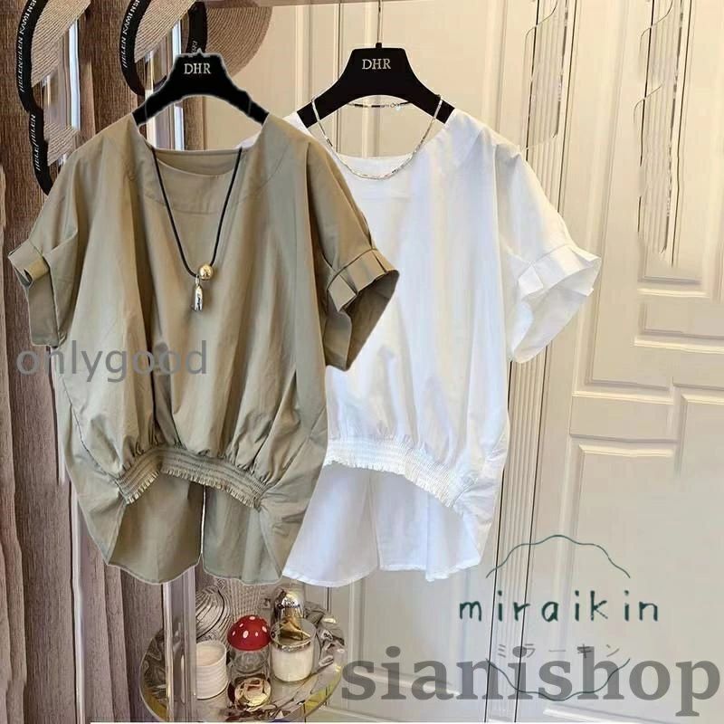 シャツブラウス ギャザー ブラウス シ トップス スウェット トレーナー 人気 ホワイト カーキ S M L XL XXL