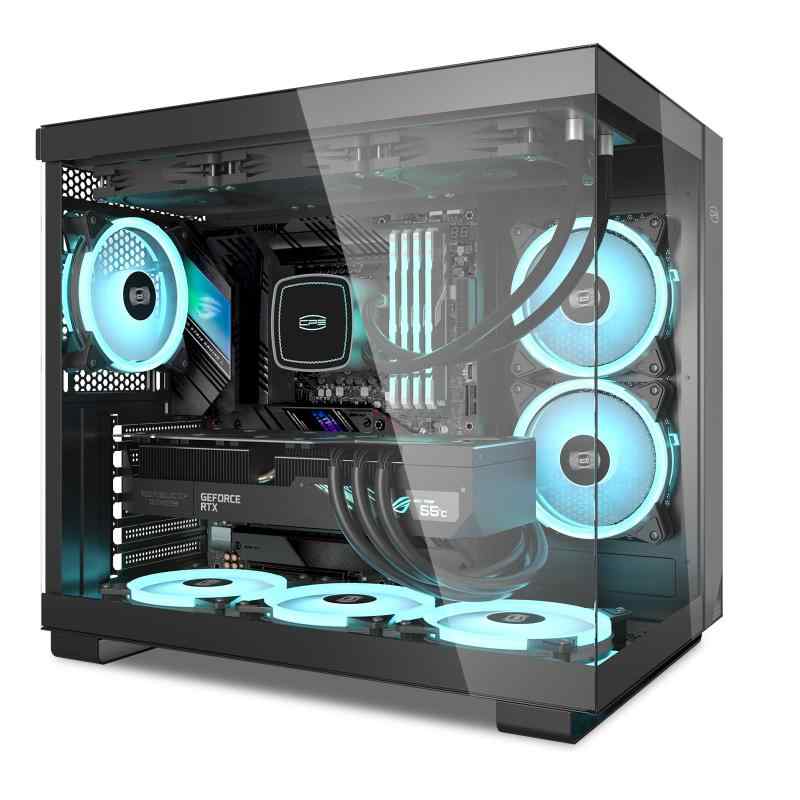 PCCOOLER CPS C3T500 ARGB タワー ATX/M-ATX/ITX ケース, PCCOOLER タワー PCケース 120mm ARGBファン6個 RTX 40シリーズグラフィックスカード対応 透明ガラスI/O Port ...