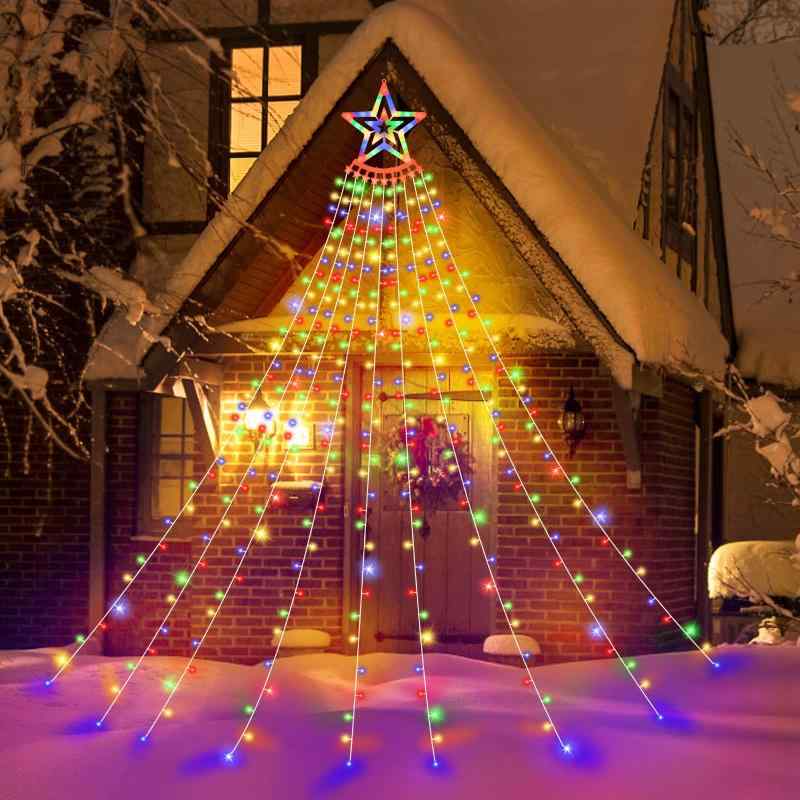 LED イルミネーションライト クリスマスライト 350球 9本*3.5M イルミネーションライト 屋外 防水 8点灯パターン 記憶メモリー タイマー機能 クリスマス飾りライト ドレープライト 星モチーフ 【多種類の点灯モード】屋外用 ライ...