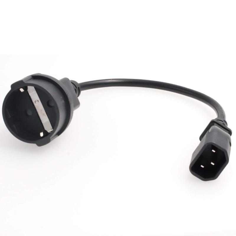 DRRI IEC C14 オスプラグ - CEE 7/7 ヨーロッパメス Schuko ソケット 延長ショートリードケーブル UPS PDU用IEC 320 C14 3ピンオス-CEE 7/7 ヨーロッパ3ピンメスアダプターケーブル。コード...