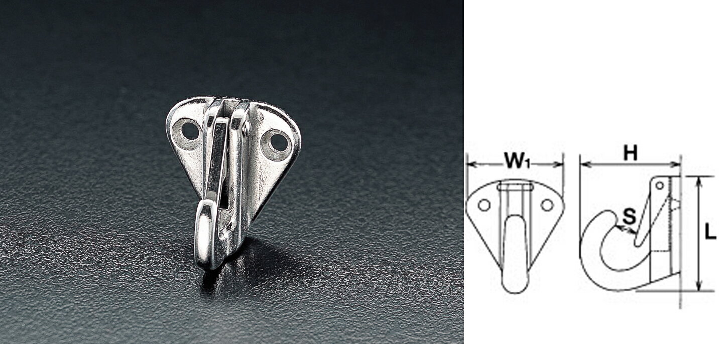 ●材質:SUS304●仕上:バフ研磨仕上げ●使用荷重:15kg●穴径:4.2mm●サイズ(mm):L:38、H:25、W1:34、S:5000012033494楽天 HD店　