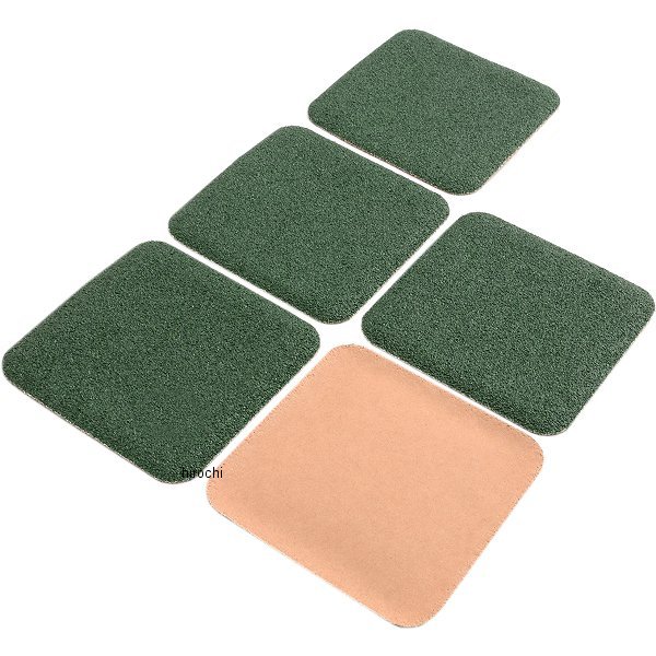 ●材質:基材:合成ゴム、裏面:アルミ箔、仕上:人造砥粒、粘着材:感圧性粘着剤（合成樹脂）●カラー:グリーン●サイズ:80(W)×80(D)mm●厚み:約0.7mm●粒度:＃50●入数:5枚●用途:屋外の階段・傾斜通路、玄関口の床面、脚立やト...