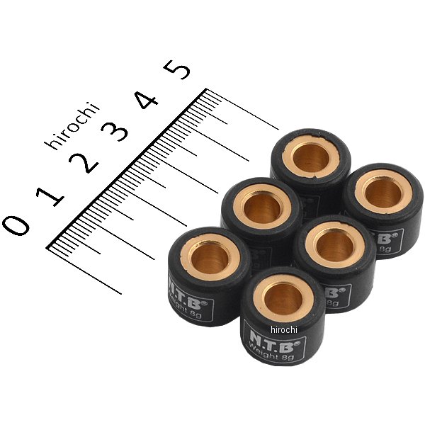 NTB ウエイトローラーサイズ:15φ×12(8.0g)1セット(6個入り)【仕様説明】N.T.Bのウェイトローラーは、一体成形。そのため高速回転時のたわみが極めて少なく、ローラーカバーの材質は繊維質が多いために、非常に優れた耐熱性、高温で...