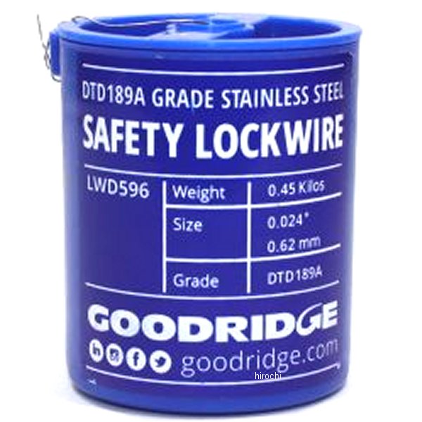 グッドリッジ ビルドアライン ロックワイヤー 0.8mm汎用サイズ:0.8mm(453g)ボルト、ナットの緩み止めや、パーツの結束に。レースシーンでは欠かせないアイテムです。LWD597楽天 HD店