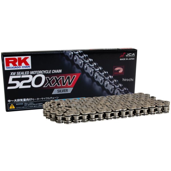 RKジャパン チェーン適合排気量:400〜1000 ※空冷、油冷は1200までリンク数:100L付属ジョイント:カシメシルバー系チェーンを、現行のクローム(CC)から新色シルバー(SV)に一新して発売する事となりました。新色 シルバーはプレ...