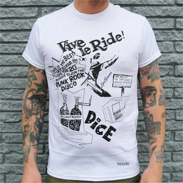 ダイスマガジン Tシャツ Vive Le Ride!サイズ:XLカラー:ホワイトダイスマガジンオリジナルのアパレルです。芸術性の高いデザインがプリントされており、飽きのこない1枚になっております。シャツやジャケット等に相性が良いのでデイリー...