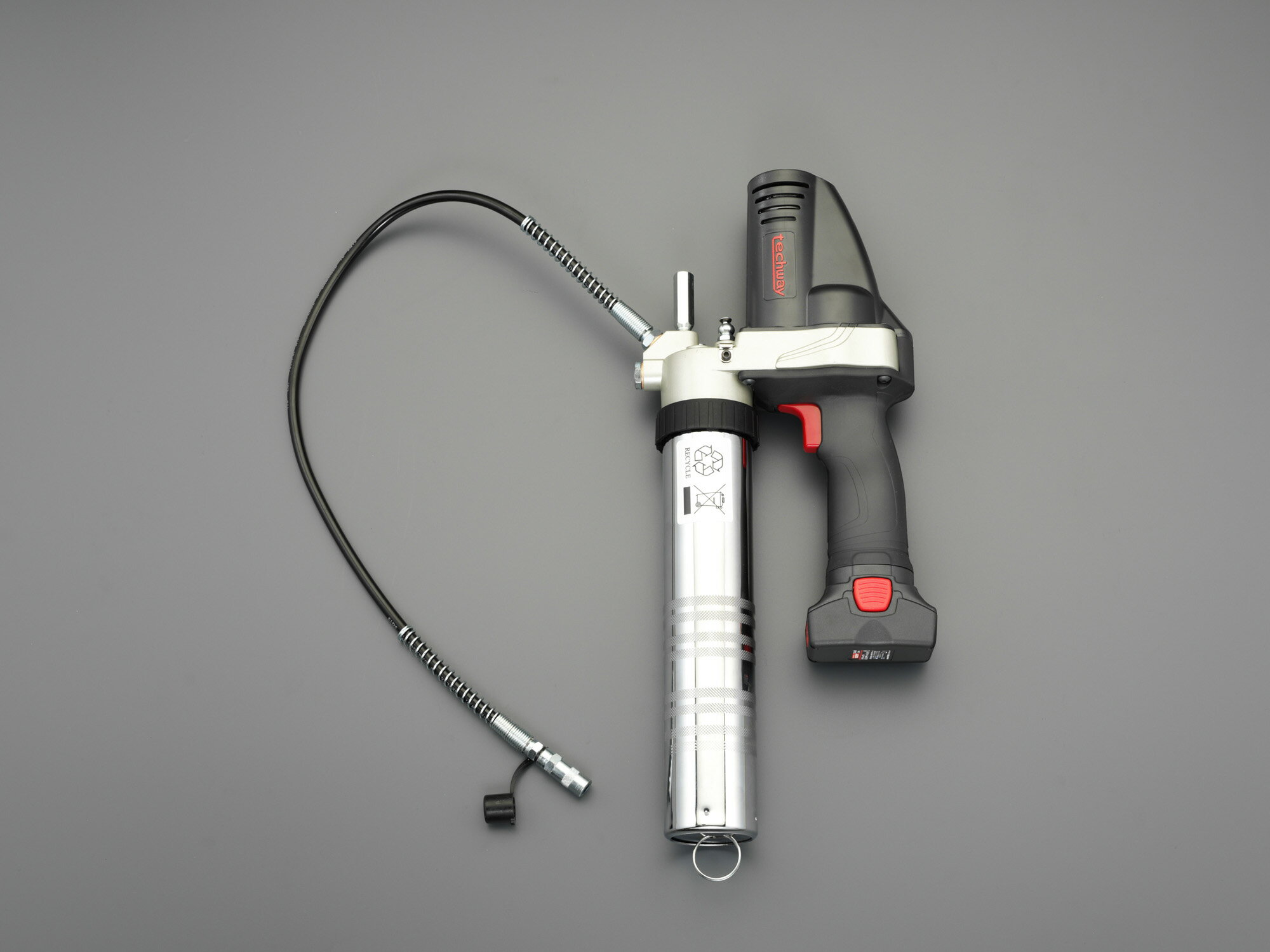 容量：400g適用グリス：ジャバラ式常用吐出圧力：22Mpa最大吐出圧力：41Mpa吐出量：70g/分ノズル長：750mm筒サイズ：φ55X280mm充電時間：1時間定格電圧：DC14.4V電池：リチウムイオンバッテリーバッテリー容量：2A...