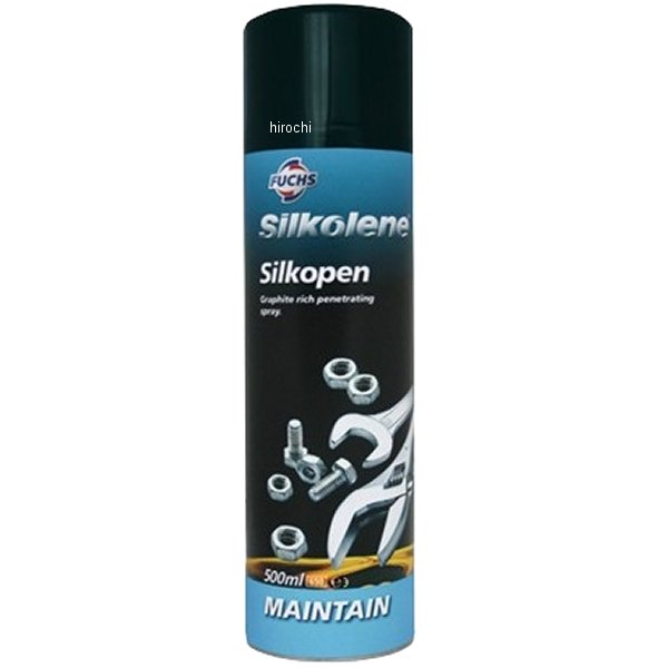 シルコリン SILKOLENE シルコペン 浸透潤滑剤容量:500ml非常に細かいグラファイト粒を配合した潤滑スプレーです。塗布後に薄いグラファイトとオイルの皮膜を形成して優れた防錆、潤滑性能を発揮します。特にケーブルやレバー周りに使用する...