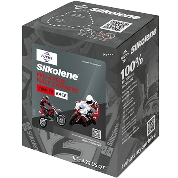 シルコリン SILKOLENE 4st エンジンオイル PRO 4 PLUS容量:4L粘度:10W-50規格:レース専用エステル/化学合成4ストレーシング＆スポーツバイク用オイルスーパーバイクやプロダクションレーサー、高性能なスポーツバイク...