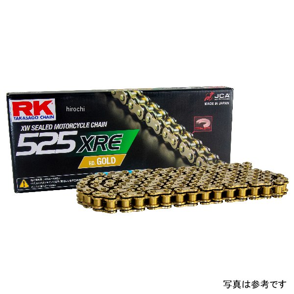RKジャパン チェーン 110L ED GOLDシリーズ：525XREリンク数：110Lカラー：ED GOLD適合排気量：400〜1000cc幅広い排気量帯に適合させることを実現した525XRE。「RK」の理想を体現したモデルの登場!525...