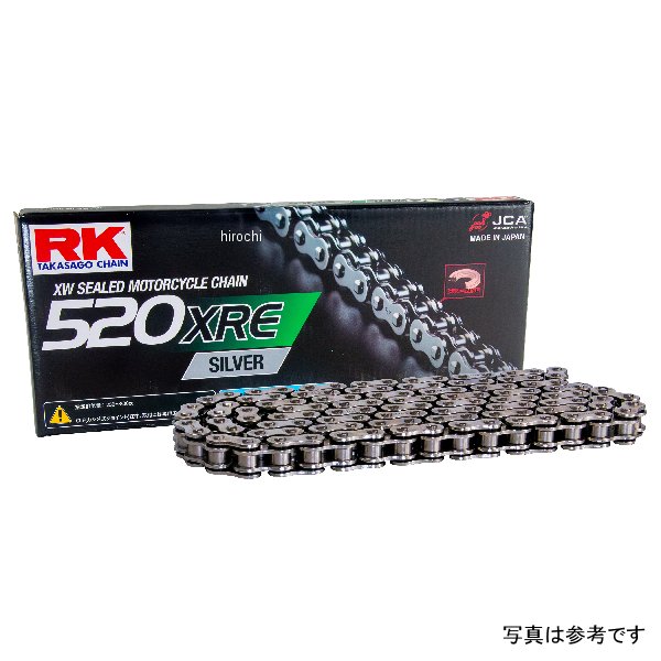 RKジャパン チェーン 100L SILVERシリーズ：520XREリンク数：100Lカラー：SILVER適合排気量：250〜800cc幅広い排気量帯に適合させることを実現した520XRE。「RK」の理想を体現したモデルの登場!520XRE...