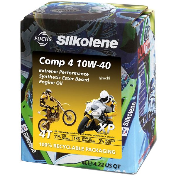 シルコリン SILKOLENE 4st エンジンオイル COMP 4容量:4L粘度:10W-40規格:JASO MA2エステル/半合成4ストロークスポーツバイク用オイルエステルベースの半化学合成オイルです。ストリートにおける水冷・油冷・空冷...