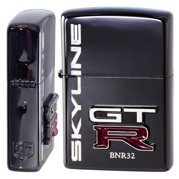 NISSAN 日産 Zippo エンブレム GT-R BNR32・サイズ:#200使用　約W35×H55×D13mm・素材:鉄・加工:ブラックニッケル凹ニッケル、Wメッキ＋2面エッチング＋メタル貼り・カラー:ブラック【商品紹介】スカイライン...