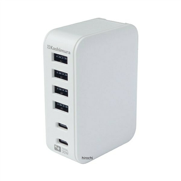 カシムラ AC充電器 USB-A4/Type-C2 6A 自動識別 リバーシブル ホワイトカラー：ホワイトリバーシブルUSB-Aを4ポートとType-Cを2ポート搭載のAC充電器。自動識別IC搭載でスマホにあわせて最適充電。6ポート合計 最...