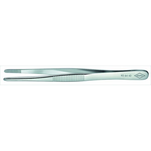 クニペックス 精密ピンセット 120mm・長さ(mm)：120様々な場面で使いやすい汎用性の高いタイプ。ストレートタイプ先端幅は約3mm。先端は丸い形状です。つかみ面は滑り止めの細かい網目すじ入り。ボディーは磨き処理の施されたニッケルメッキ...