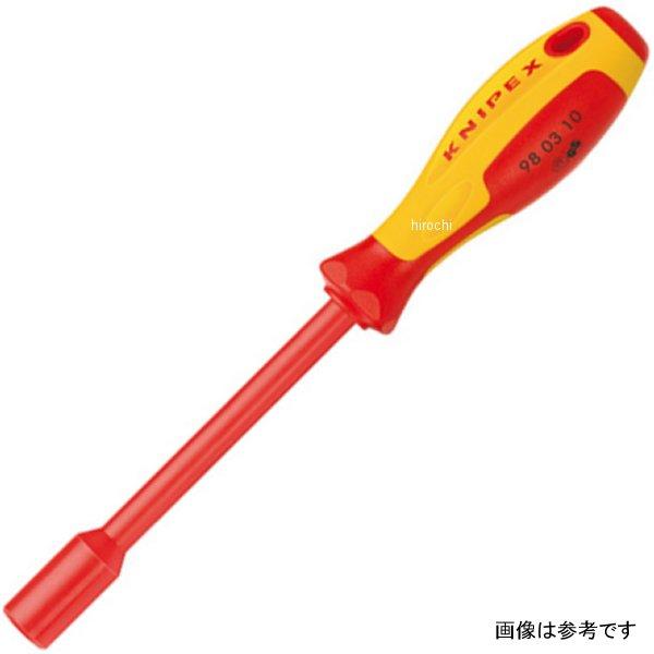 9803-06 クニペックス KNIPEX 絶縁ナットドライバー 1000Vです。サイズ(mm)：6.0全長(mm)：232軸長(mm)：125ハンドル長(mm)：107人間工学に基づき、安全性を重視したハンドルのデザインにより、力をしっか...