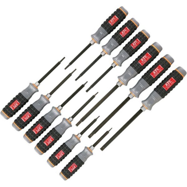 樹脂柄T型トルクスドライバセット(12本組)D1T-T6、T8、T9、T10、T15、T20、T25,T27、T30、T40、T45、T50グリップエンドのサイズ表示でトルクスドライバといじり止めトルクスドライバの区別ができます。TD1T1...