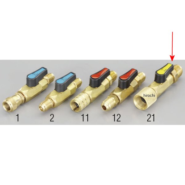 耐圧：3.5MPa接続径：3/8"オスX3/8"メス(ローレット)チャージホースの先端に取り付けることで冷媒の吹出し防止真空ポンプに取付けることでオイル逆流やエア混入を防止サービス用の為、配管への常用設置はしないで下さい。000012094...