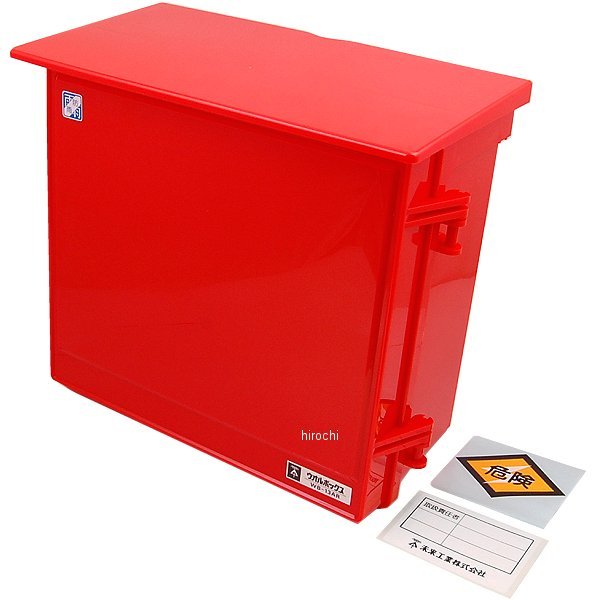 ●取付スペース:ELB:3P・60A×3、配電箱:30A×2●サイズ:335×384×195mm●有効深さ:140mm●カラー:レッド●材質:樹脂●バンド通し穴幅:25mmヨコ型防雨型木板ベース付屋根付危険シール付開閉器やブレーカーボックス...