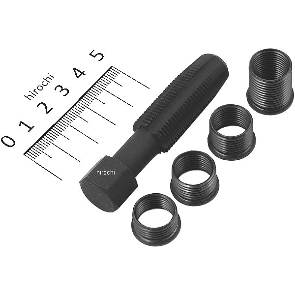 適合プラグねじ：14mm(アルミヘッド専用)インサートねじ長（4種類）：9.5、11.1、12.7、19.0mmインサートねじサイズ：内側ねじ：14mmXP1.25外側ねじ：5/8-18XP1.25タップ六角サイズ：5/8"（15.9mm）...