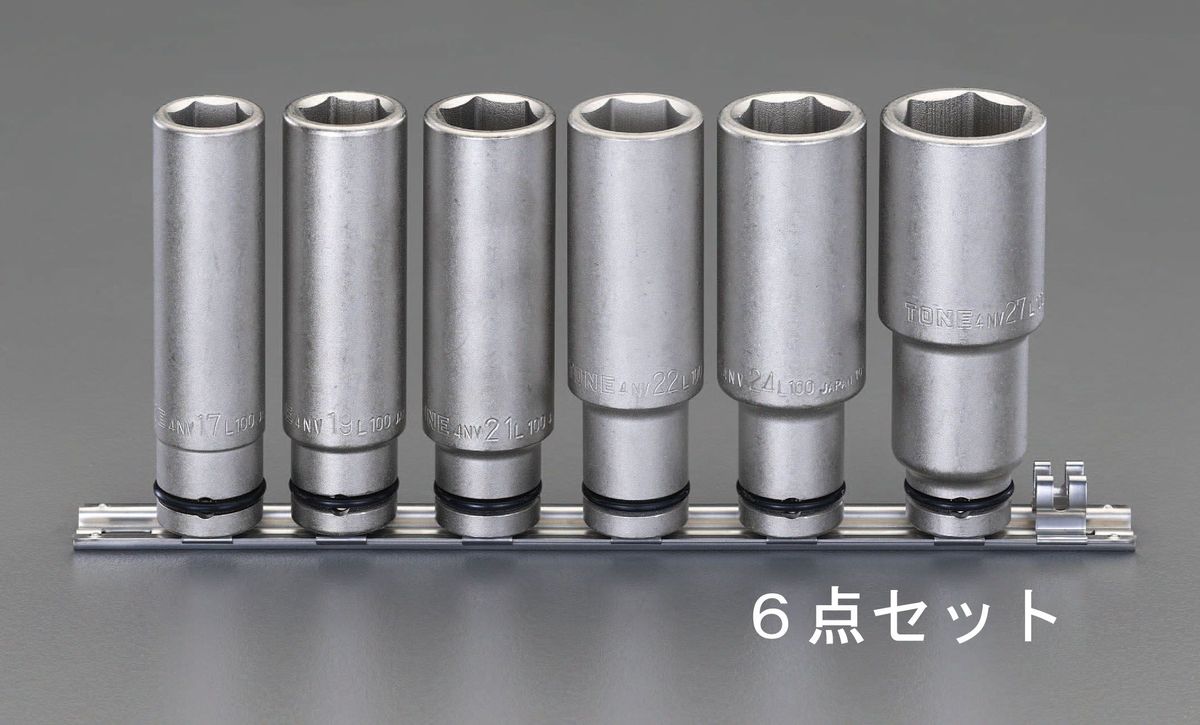 (セット内容)：ソケットサイズ(6角)：17・19・21・22・24・27mm差込角：1/2"外径：26から39mm全長：100mm重量：2.3kg6点セット無電解メッキ仕上000012223906 HD　