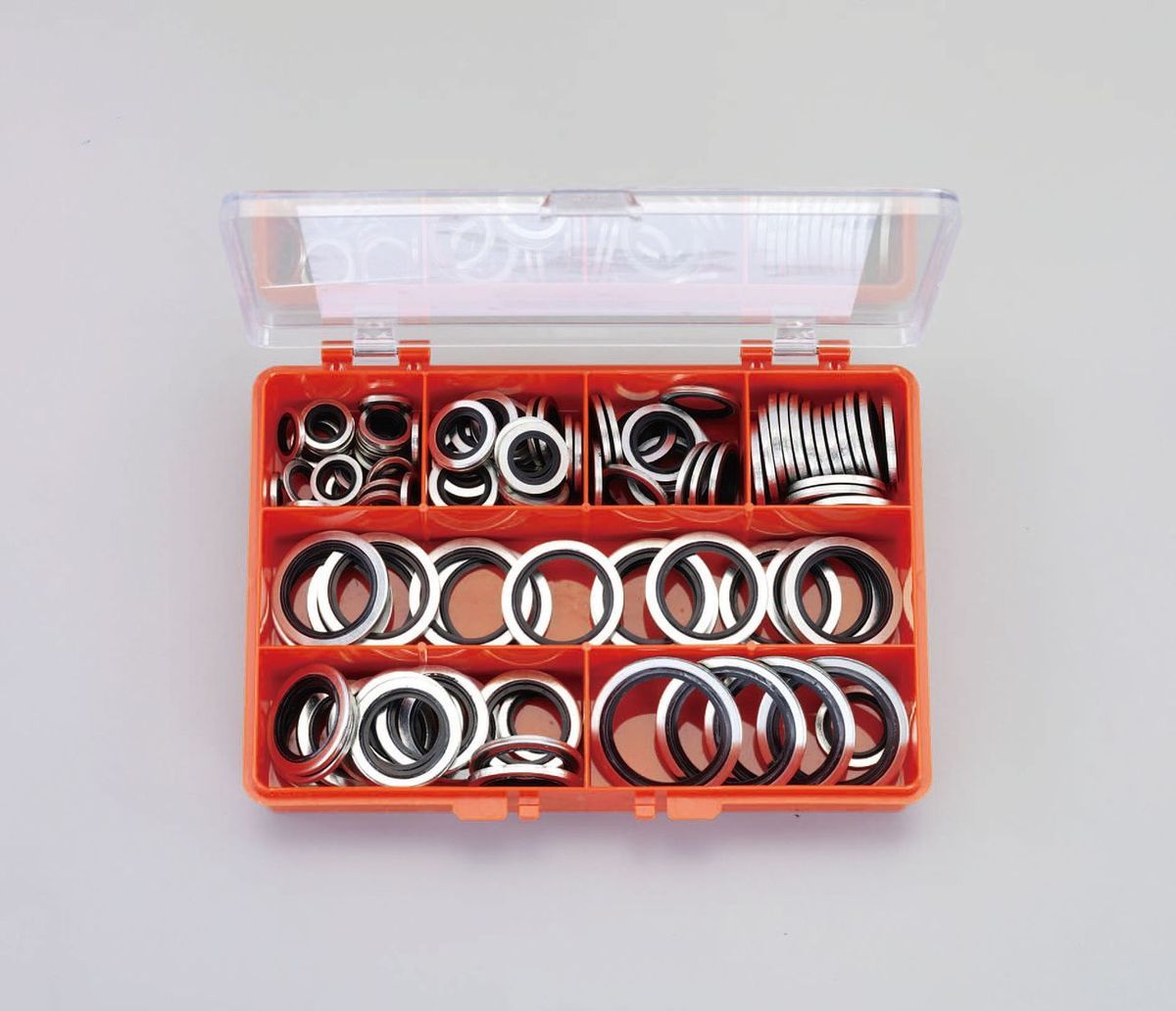●(セット内容):BSPサイズ、外径×厚み（入数）:1/8"、15.88×2.03mm（25）1/4"、20.57×2.03mm（25）3/8"、23.80×2.03mm（15）1/2"、28.58×2.50mm（15）5/8"、31.75...