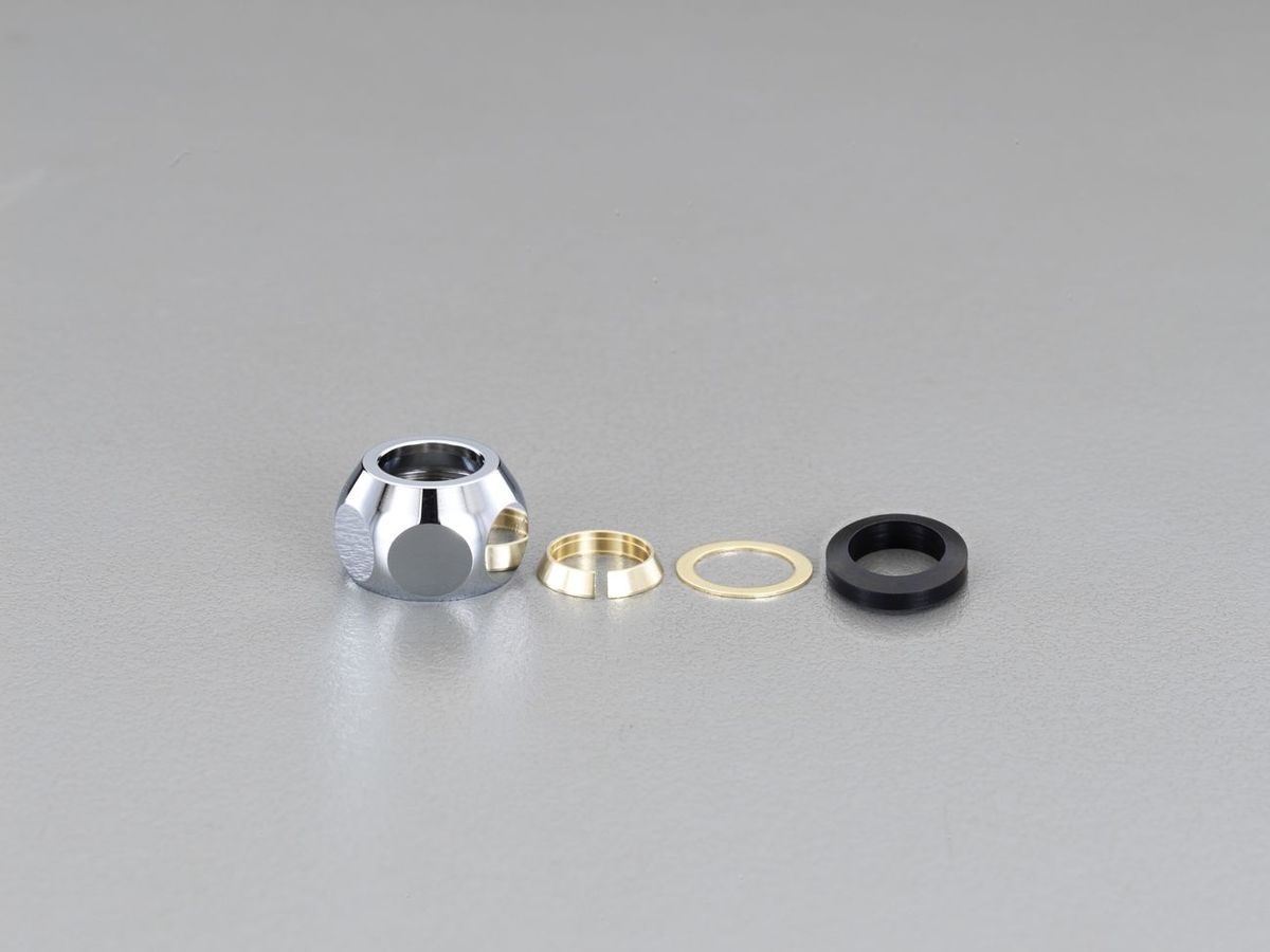 ●呼び:13●ねじ径:G1/2●対辺:23mm●口径:13.5mm●使用温度:60°C●材質:青銅●重量:22g固定コマ仕様パッキン付きツバなし給水管を固定し、抜けを防止します。000012258430 HD　