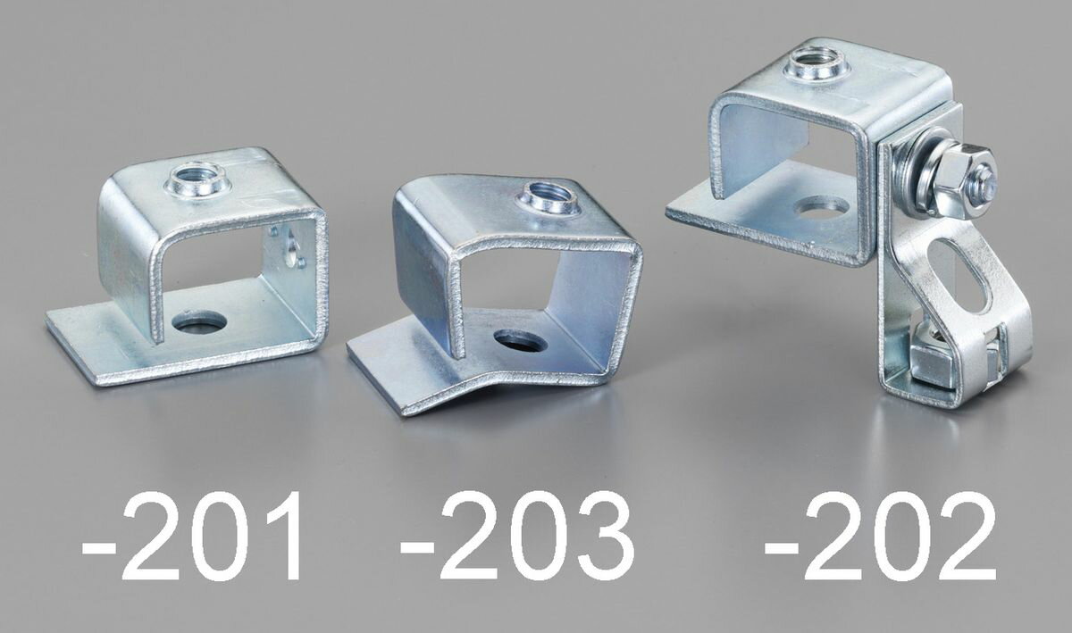 ●対応リップ溝形鋼:t:1.6-4.0mm、H:75mm以上、A:35mm以上、B:45mm以上C形鋼用クランプ本体板厚3mm厚で強力に締結W3/8"ボルト用EA440AF-201は垂直支持に、EA440AF-202--203は傾斜している...