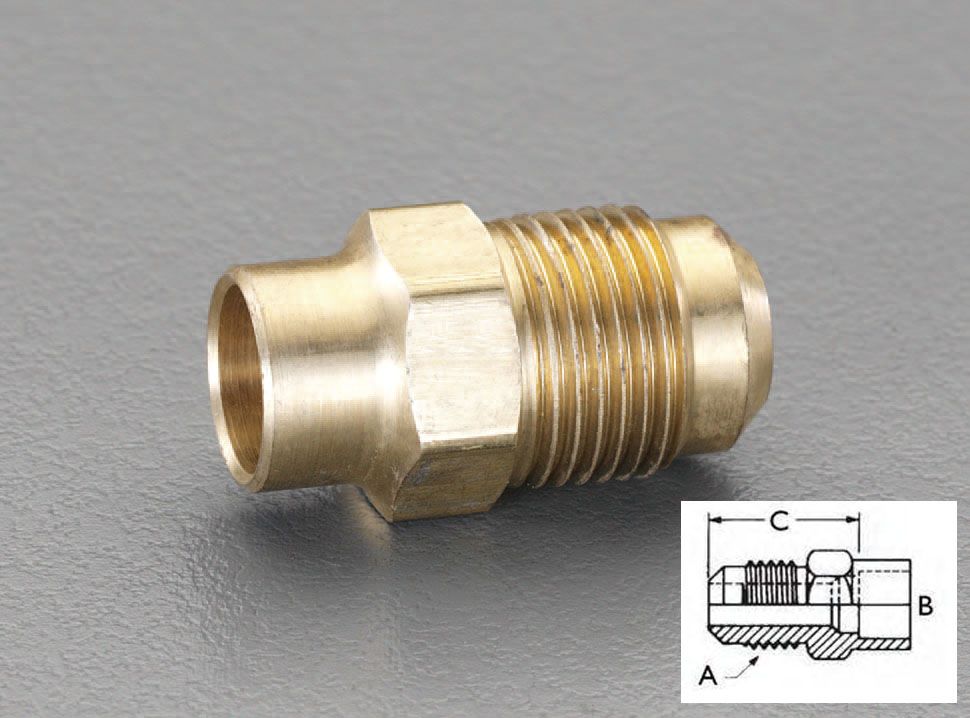 フレアーねじ（A）：3/8"銅管サイズ（B）：3/8"サイズ（C）：22.4mm全長：30mm6角対辺：5/8"（15.9mm）重量：28.6gロウ付型000012224636 HD　